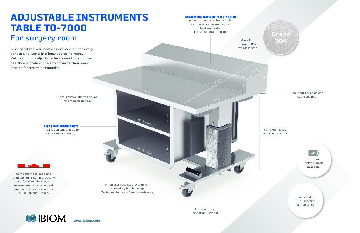 T0-6000 and T0-7000 adjustable instrument tables for the operating room ...